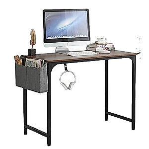 40 Inch Home Office Writing Small Desk Study Computer Desk Simple Style Pc Table Black Metal Frame Brown (40Inch, Brown)