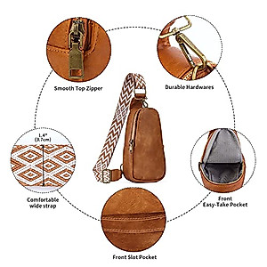 DIVCIDLC Women Small Sling Backpack Shoulder Crossbody Purse With Guitar Strap Chest Bags Satchel for Outdoor, Brown