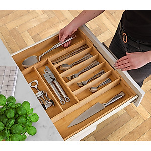 Stedware Kitchen Drawer Organizer, Heavy Duty Reinforced Silverware Divider Tray, Expandable Bamboo Utensil Holder for Flatware, Cutlery, Knives - Kitchen Organization and Storage