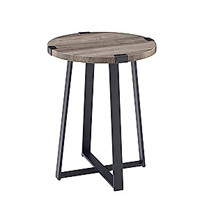 Walker Edison Anastasia Modern Metal Wrap X Base Accent Table, 18 Inch, Grey Wash