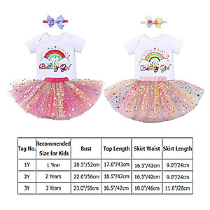 Rainbow Unicorn 1st 2nd 3rd Birthday Girl Outfit Baby Romper Tutu Skirt Headband Sash Badge 5PCS Princess Bowknot Tutu Dress up Clothes Set for Cake Smash Photo Shoot Hot Pink - Rainbow 3 Years