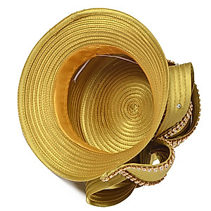 VECRY Women's Dressy Church Baptism Wedding Derby Hat(Rhinestone-Gold)