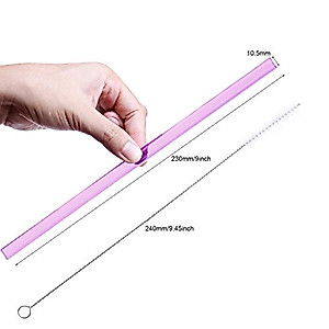 Dakoufish 9" Wide Mouth Reusable Plastic Replacement Drinking Straws for Milkshake,Smoothie Set of 8 with Cleaning Brush (9inch，4color)