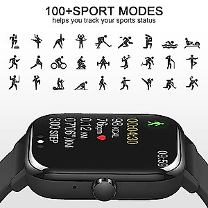 KAKTIN Smart Watch for Men Women，Smartwatch with Bluetooth Call(Answer/Make Call)， 1.85" Touch Screen Fitness Watch Tracker with IP68 Waterproof, 100+Sports Compatible with Android iPhone iOS (Black)