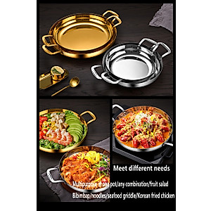 GFHVDC Paella Pan Gold Stainless Steel Skillet Pan Large Skillet,Griddle,Large Saute Pan with Lid,Jumbo Cooker,Induction Pan,Dishwasher and Oven Safe For Home Cooking,Gold,36CM