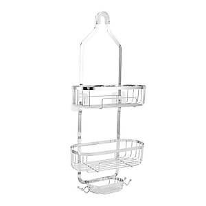 HUAOSN Shower Caddy, Metal Shower Shelf Wall Mounted Bathroom Shelves, 2 Layer Bathroom Wall Storage Basket, No Drilling, Bathroom Shelves Toilet Accessories(Plating)