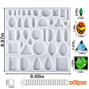 BABORUI Resin Molds Jewelry, 38 Cavities Pendant Silicone Molds for Epoxy Resin with 40Pcs Jump Rings, DIY Jewelry Resin Casting Molds for Pendant, Earrings, Necklace, Keychains