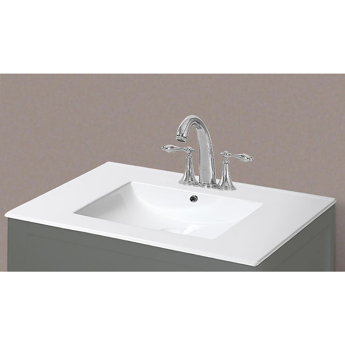 Saint Birch 24" Modern White Ceramic Bathroom Vanity Top Sink, with Three Faucet Holes