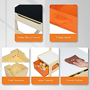 Karl home Kids Table and Chair Set, Multifunctional Children Writing Desk with Interior Storage, Chair with Non-Woven Drawer for Study Room Play Room Dining Room Living Room Natural Wood