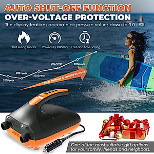 furein 20PSI High Pressure SUP Air Pump, Electric Paddle Board Pump Auto-Off, Dual Stage Inflation & Deflation Function, 12V DC Car Connector for Inflatable Stand Up Paddle Boards, Boats, Tent Kayaks