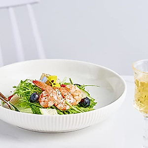 getstar Pasta Bowls, Large Salad Serving Bowls (8.5 inch 32 oz), Pasta Bowls Set of 6, Microwave Dishwasher Safe Shallow Bowl (White)