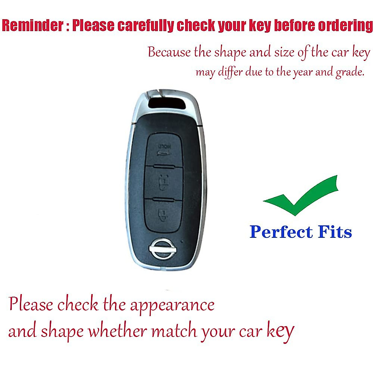 HIBEYO Key Fob Cover for Nissan Qashqai Altima Teana 2022 2023 Key Case Holder 3 Button for Nissan Accessories Smart Key Keychains for Nissan Teana-White