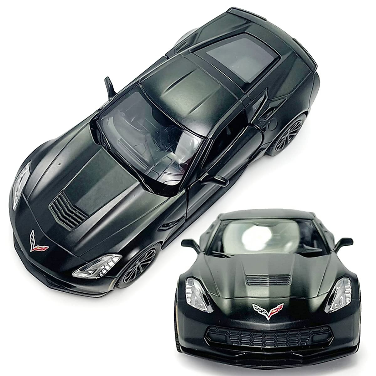 Corvette C7 Grand Sports Diecast Car Model Toy Vehicle Supercar 1/36 Scale Pull Back Vehicles Doors Open Alloy Metal Kids Boys Toys Adults Mens Christmas Stocking Stuffers Gifts, matt Black