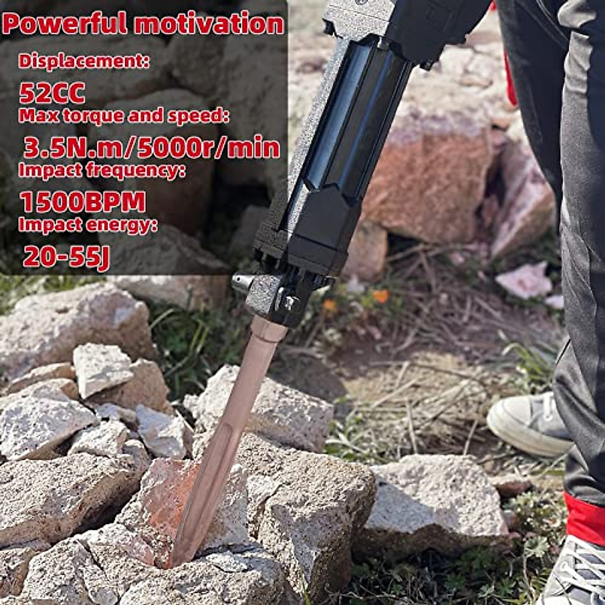 Gas Powered Demolition Jack Hammer 52 cc, JACKCHEN 2 Stroke Gasoline Concrete Breaker with 2 Chisels, 7000RPM and 55J, Designed For Heavy Concrete And Metalworking Projects