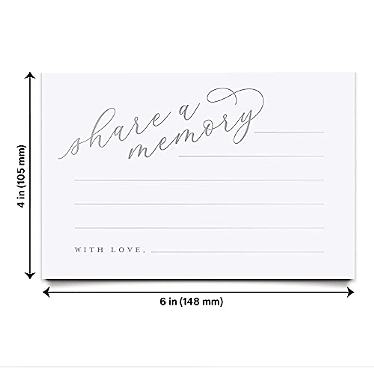 Bliss Collections Share a Memory Cards, Heart Script, Cards for Weddings, Showers, Birthdays, Celebration of Life, Funeral, Retirement, Going Away and Graduation Memories, 4"x6" (Pack of 50)