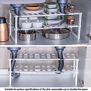 LEAYAN Under Sink Storage Under Sink Organizer Kitchen,Expandable Home Organizer Rack,Multifunctional Under Sink Organizer Home Storage Rack,for Bathroom Under Sink Rack Shelf, White 60 * 26 * 38cm