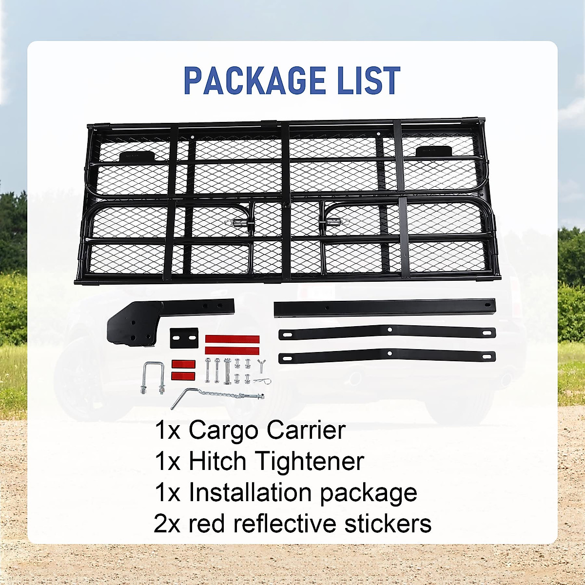 JDMSPEED Hitch Mount Cargo Carrier Car Storage Hitch 400 Lbs 60" x 24" x 14.4" Folding Vehicle Cargo Rack Rear Luggage Basket Fits 2" Receiver Stabilizer for Car SUV,Trailer,Pickup Truck