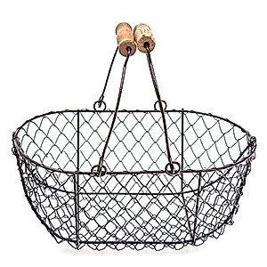 10" Oval Wire Basket with Wooden Handles - Vintage Style - By Trademark Innovations