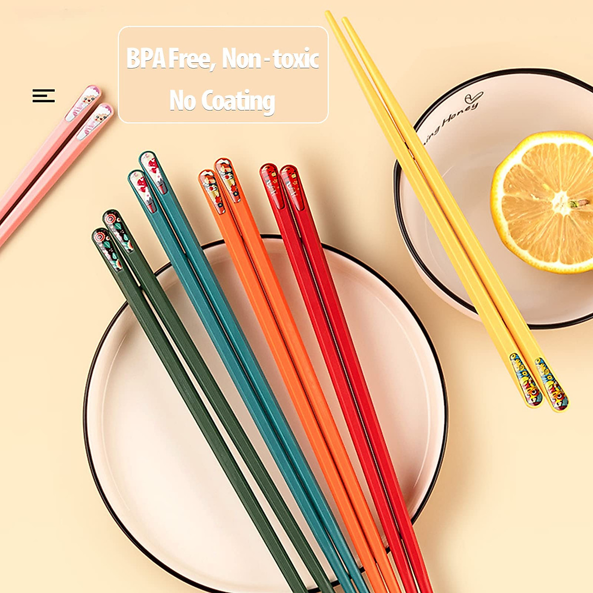 5 Pairs Family Reusable Chopsticks Dishwasher Safe, Non-Slip Family/ Hotel/ Restaurant Japanese Chop Sticks, Chinese ChopStick Gift Set, A