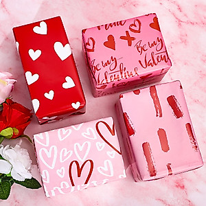 Whaline 12 Sheet Valentine's Day Wrapping Paper Pink Red White Heart pattern Wrapping Paper Love Be Mine Printed Art Paper for Wedding Anniversary Baby Shower Birthday Gift Packing, 19.7 x 27.6 Inch