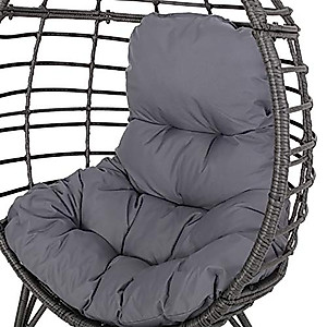 Great Deal Furniture Lillian Outdoor Wicker Teardrop Chair with Cushion, Gray and Dark Gray