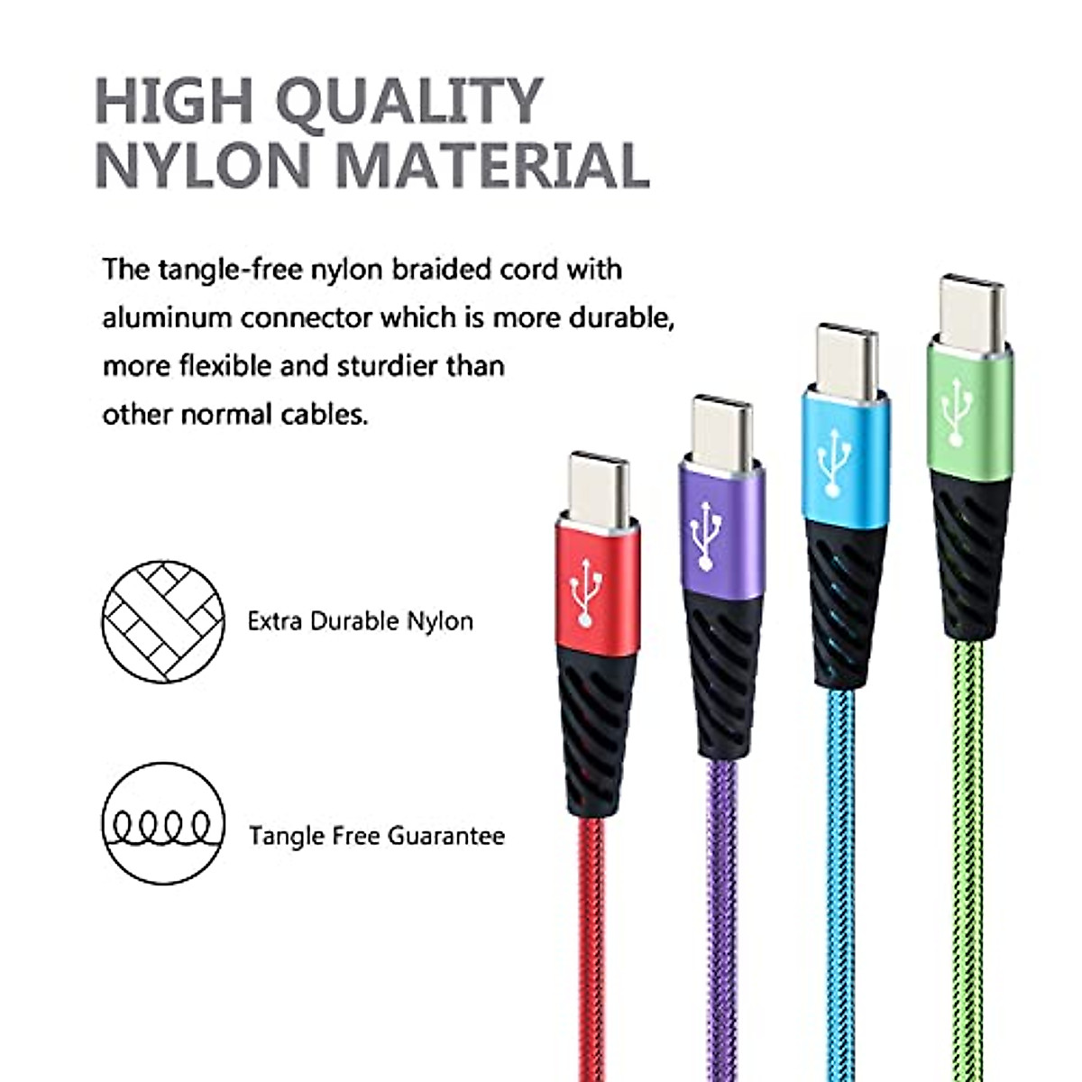 Aurnoet USB C Cable 4pack 6ft Type C Charger Nylon Braided USB C Charger Cord Fast Charging Cable for Samsung Galaxy S21 S20 S10 Plus Note 10 LG Google Pixel Moto etc