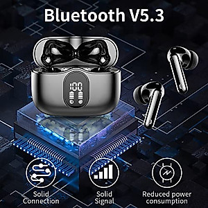 Btootos Wireless Earbud Bluetooth Headphones with 4 Mic,40H Playtime LED Power Display Bluetooth 5.3 True Wireless Earbud,Deep Bass Mini Wireless Headphones in Ear Buds Wireless Earphones Sport Black