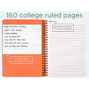 Steel Mill & Co Cute Large Spiral Notebook College Ruled, 11" x 9.5" with Durable Hardcover and 160 Lined Pages, Orange Floral