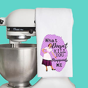 What Doesn't Kill you, Disappoints me Funny Vintage 1950's Housewife Pin-up Girl Waffle Weave Microfiber Towel Kitchen Linen Gift for Her BFF