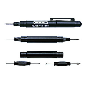 General Tools 744 Pocket 4-in-1 Mini Screwdriver , Black