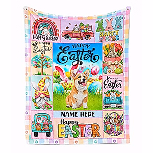 PREZZY Happy Easter Dog Blanket Cute Pembroke Welsh Corgi Rabbit Throw Blanket Custom Gifts for Dog Lover Pascha Spring Floral Holiday Thanksgiving Decoration for Sofa Couch Bed Living Room