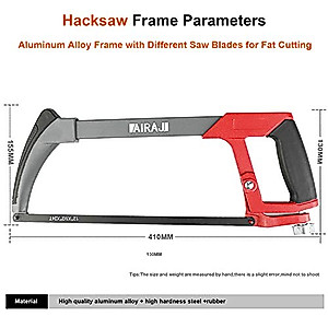 AIRAJ 12 inch Adjustable Hacksaw Frame Set,Tools High-Tension Hacksaw,with 10 Hacksaw Blades,Suitable for Gardeners,PVC Pipes,Metal Pipes,Wood Saws.