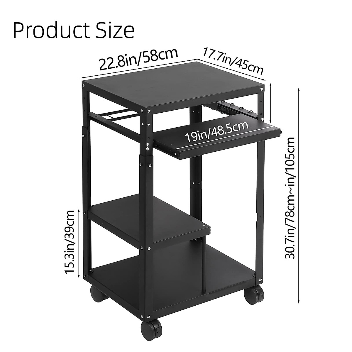 tonchean AV Presentation Cart with Keyboard Tray, Heavy Duty Mobile Workstation Presentation Cart for Video Projector, Laptop Computer, Media Cart for School Classroom Office（Black）