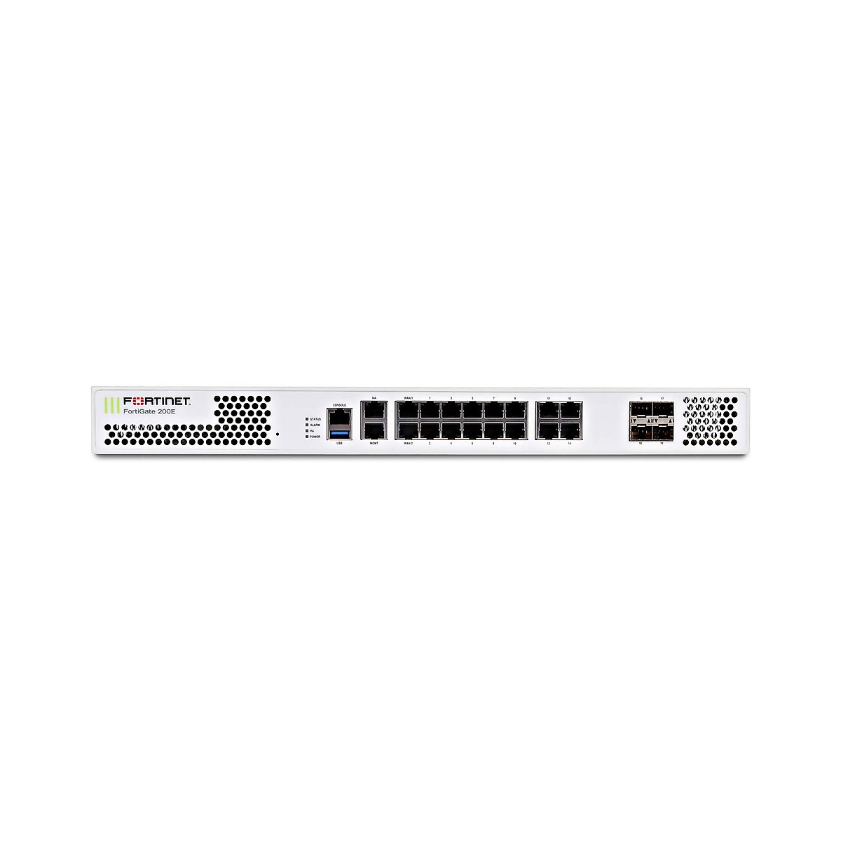 FORTINET FortiGate 200E Network Security/Firewall Appliance - 16 Port - 1000Base-T, 1000Base-X - Gigabit Ethernet - AES (128-bit), AES (256-bit), SHA-256-16 x RJ-45-4 Total Expansion Slots - 1U -