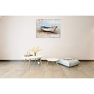 SYGALLERIER Coastal Canvas Wall Art Hand Painted Boat Still Life Painting Modern Nautical Pictures Aesthetic Artwork for Living Room Bedroom Bathroom Decor