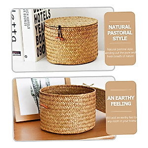 Alipis 3pcs Round Wicker Basket Storage Box with Lid, Multi-Functional, Woven Baskets for Shelf Decor, Practical for Home