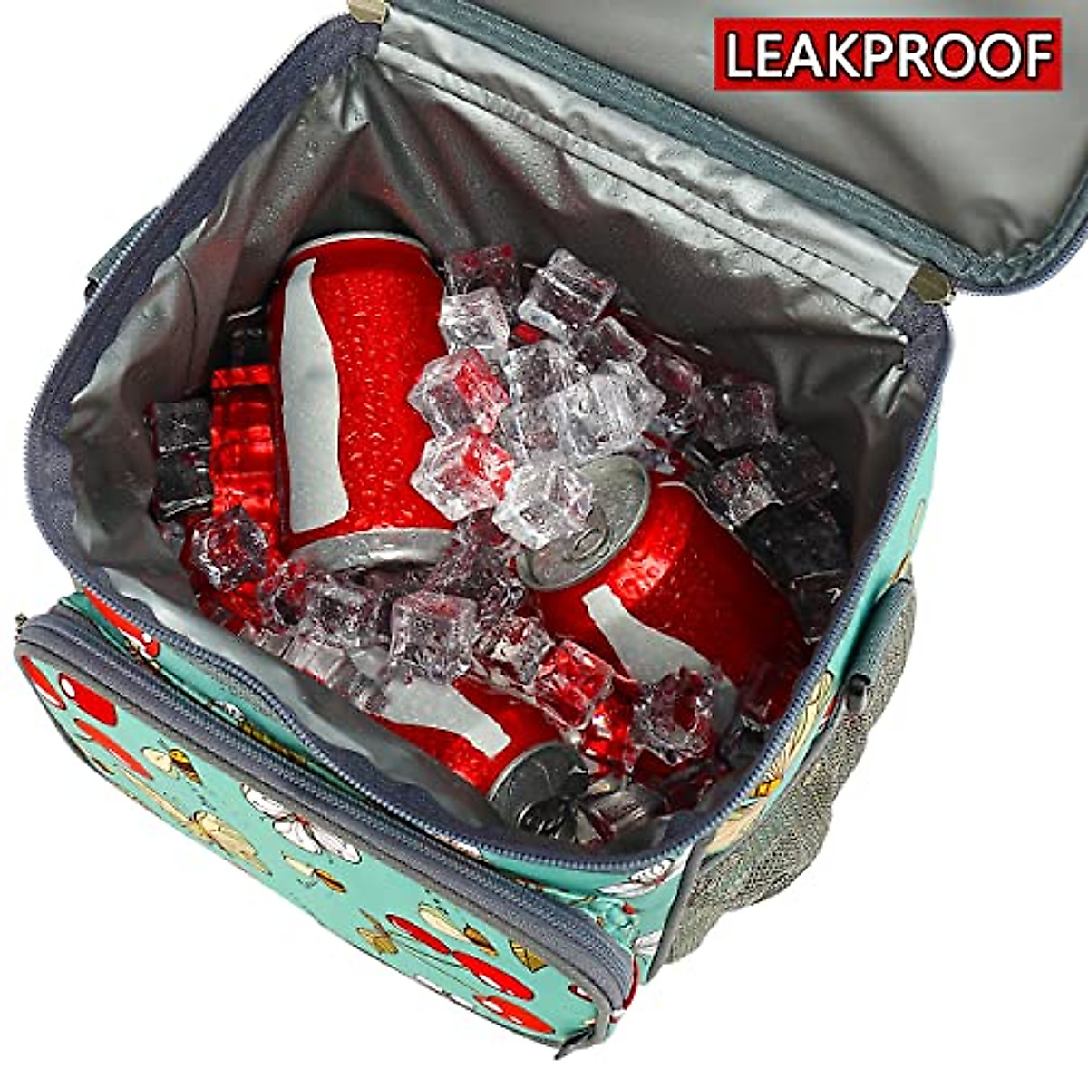 FlowFly Insulated Reusable Lunch Bag Adult Large Lunch Box for Women and Men with Adjustable Shoulder Strap,Front Zipper Pocket and Dual Large Mesh Side Pockets,Cherry