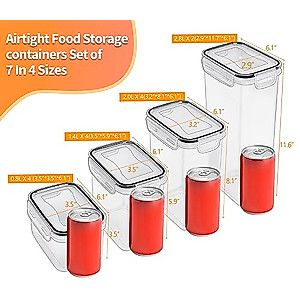 Airtight Food Storage Containers with Lids, 7 Pcs BPA Free Plastic Dry Food Canisters for Kitchen Pantry Organization and Storage Ideal for Cereal, Flour and Sugar, Dishwasher safe,Include 10 Labels and Marker, Black