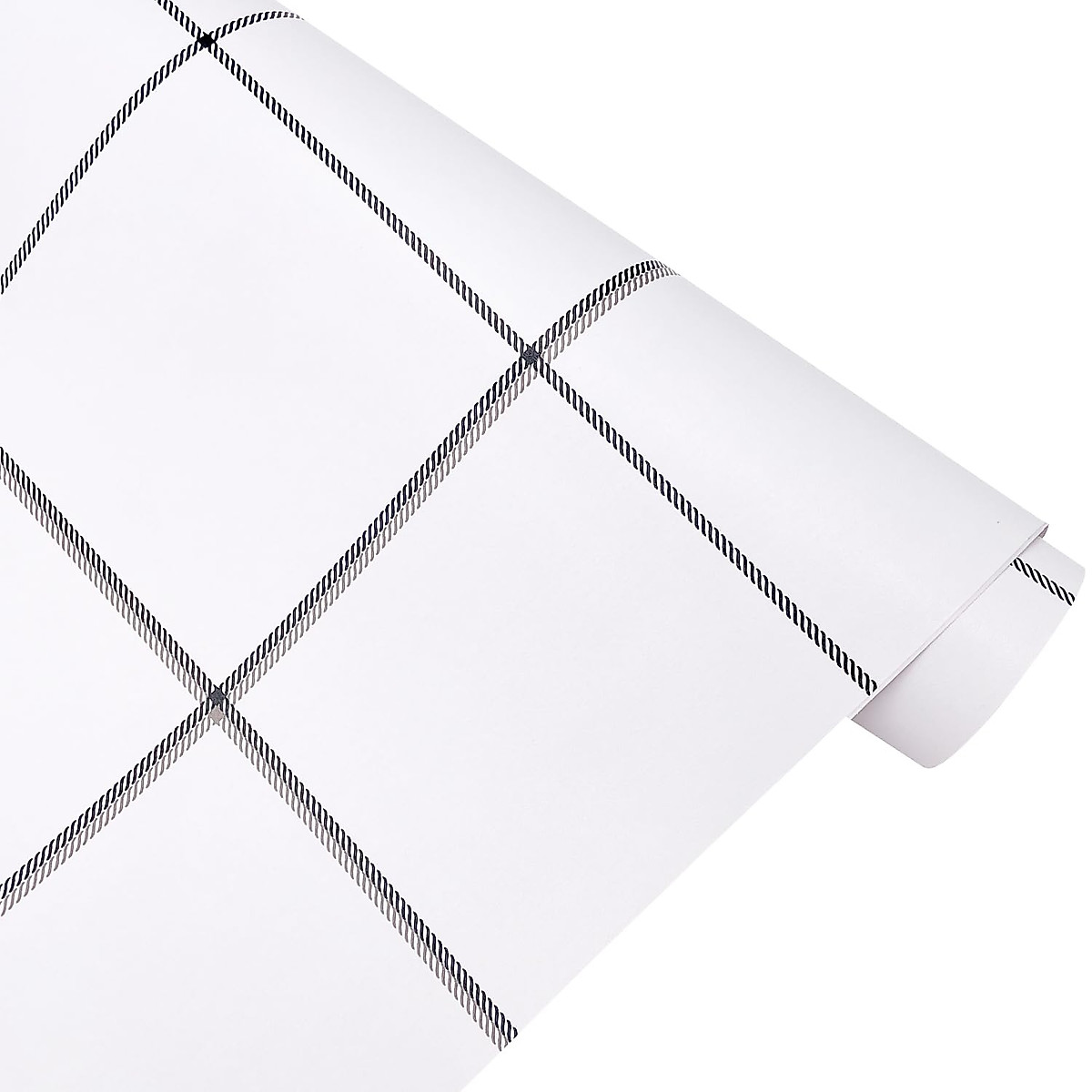 SimpleLife4U Black Striped Furniture Paper Peel & Stick White Grid Shelf Drawer Liner Cover Furnitures 17.8 Inch by 9.8 Feet