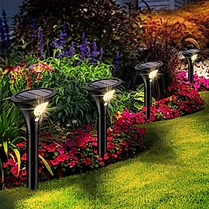 Leolee Solar Pathway Lights, 4 Pack LED Solar Powered Garden Lights, 2 Modes Max 120H Lighting Solar Landscape Lights, IP65 Waterproof Solar Motion Lights Outdoor for Walkway, Yard, Patio, Driveway