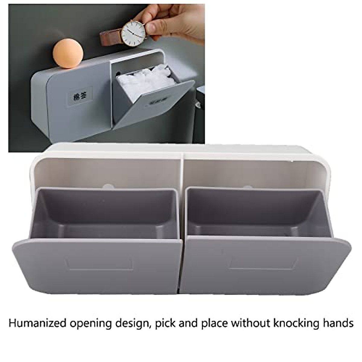 Wall Mounted Qtip Holder, 2 Grids Clamshell Dust Proof Cotton Swab Holder for Home Kitchen Bathroom Office