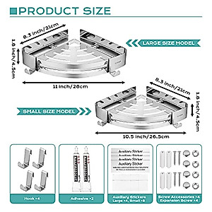 Misounda Shower Rack, Corner Shower Caddy with 4 Hooks - 2 Pack, No Drilling Wall Mounted Shower Caddy, Shower Organizer for Bathroom Storage - Small