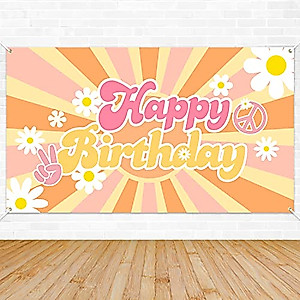 A1diee Groovy Happy Birthday Backdrop Banner Retro Hippie Boho Girl Birthday Party Decorations Party Supplies Daisy Flower XtraLarge Photography Background for Baby Shower Photo Prop Wall Decor