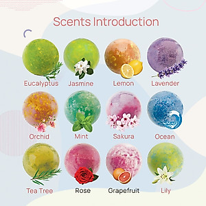 Shower Bombs, Natural Fresh 12 Kinds of Aromatherapy Fragrances Shower Bath Bomb with Plant Essential Oils and Dry Flower, 12 Count Big for Women and Men