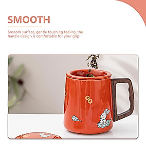 Didiseaon Coffee Tumbler Porcelain Tea Mug with Infuser and Lid Loose Leaf Tea Cup Wood Handle Tea Cup Rabbit Ceramic Mug Drink Cup Tea Infuser Cup for Loose Leaf Tea Bag Coffee Milk Japanese Tea Cups