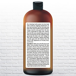 Tea Tree Body Wash -w/ Stem Cell, Collagen & TeaTree Oil Fights Body Odor, Acne, Athlete’s Foot, Jock Itch, Dandruff, Eczema, Yeast Infection, Shower Gel for Women & Men, Skin Cleanser 16.9 oz