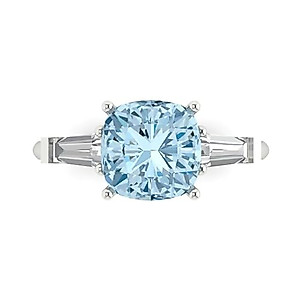 Clara Pucci 3.50ct Cushion cut 3 stone Solitaire Blue Simulated Diamond Engagement Promise Anniversary Bridal Ring 18K White Gold 3.75