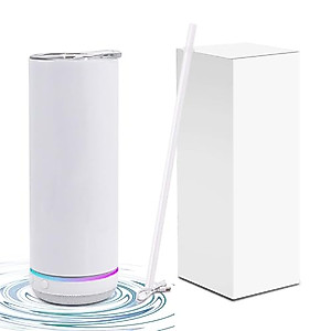 HIZEE 20 oz 1 pack Sublimation Tumbler Blank Bluetooth Music Speaker with Straw and Lid,Skinny Straight Stainless Steel Sublimation Cup Detachable Speaker Suitable for Travel Gifts
