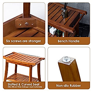 Forevich Bamboo Shower Bench Stool with Storage Shelf Waterproof Shower Chair Spa Bath Seat Excellent for Indoor Use Chestnut Brown