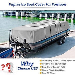 Fuprosico 1200D Pontoon Cover Heavy Duty Pontoon Boat Covers Waterproof Pontoon Cover Pontoon Boat Cover with Motor Cover,Grey 21-24ft
